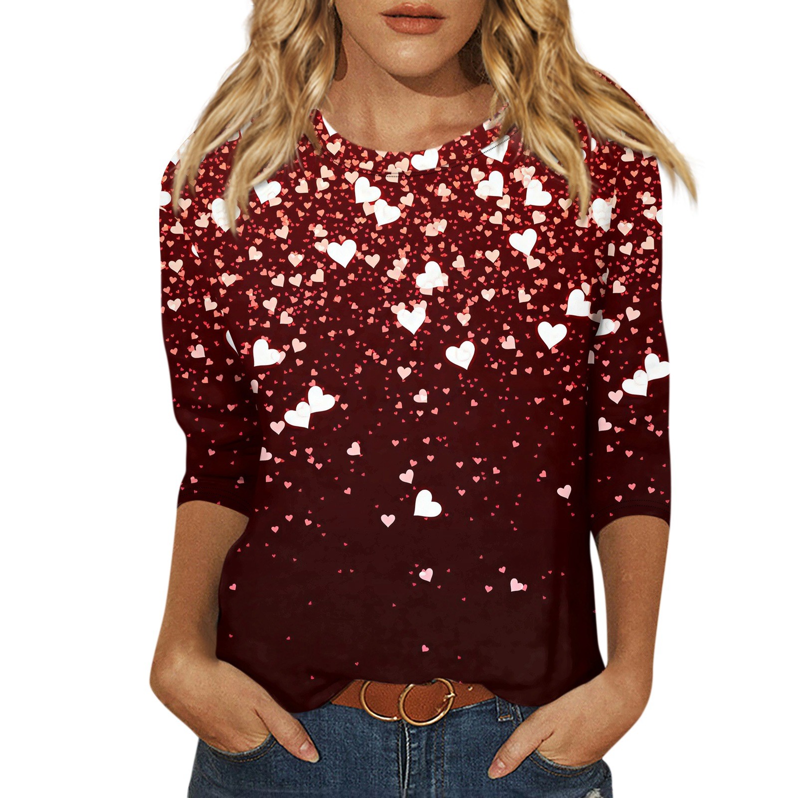 BDPORKAS Valentines Day Shirts for Women Love Heart Print Crewneck Lightweight T Shirt Casual ...