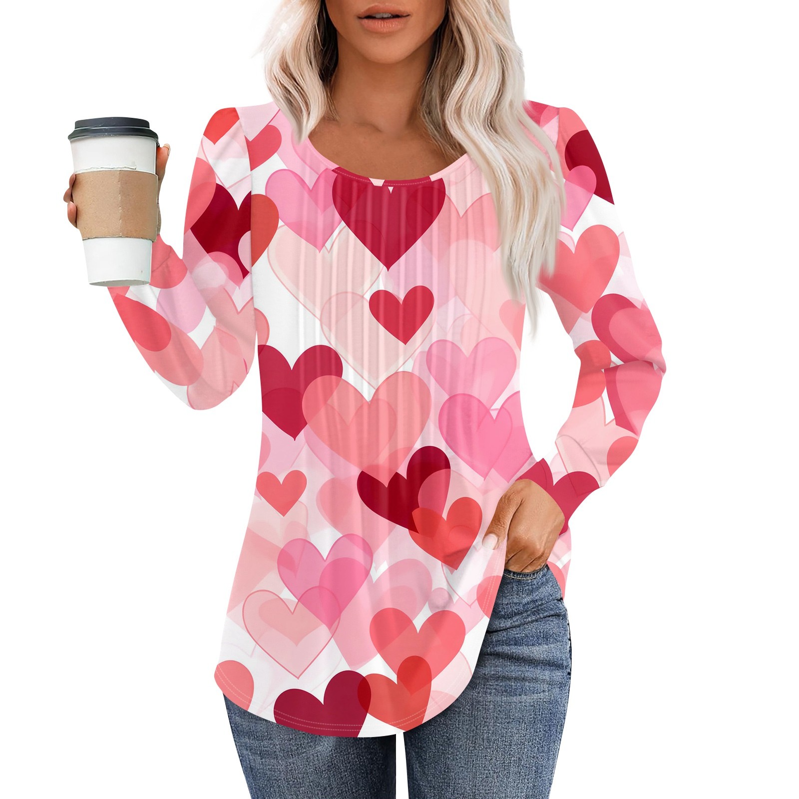 BDPORKAS Womens Love Heart T-Shirts Valentine's Day Graphic Tees Long Sleeve Plus Size Tops ...