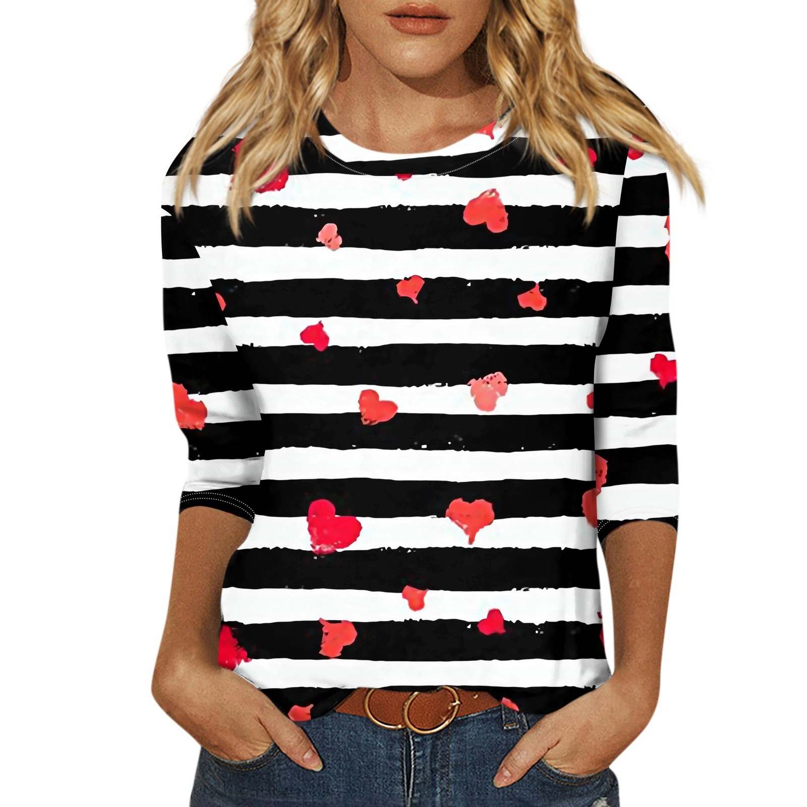 BDPORKAS Valentines Day Shirts for Women Love Heart Print Crewneck Lightweight T Shirt Casual ...