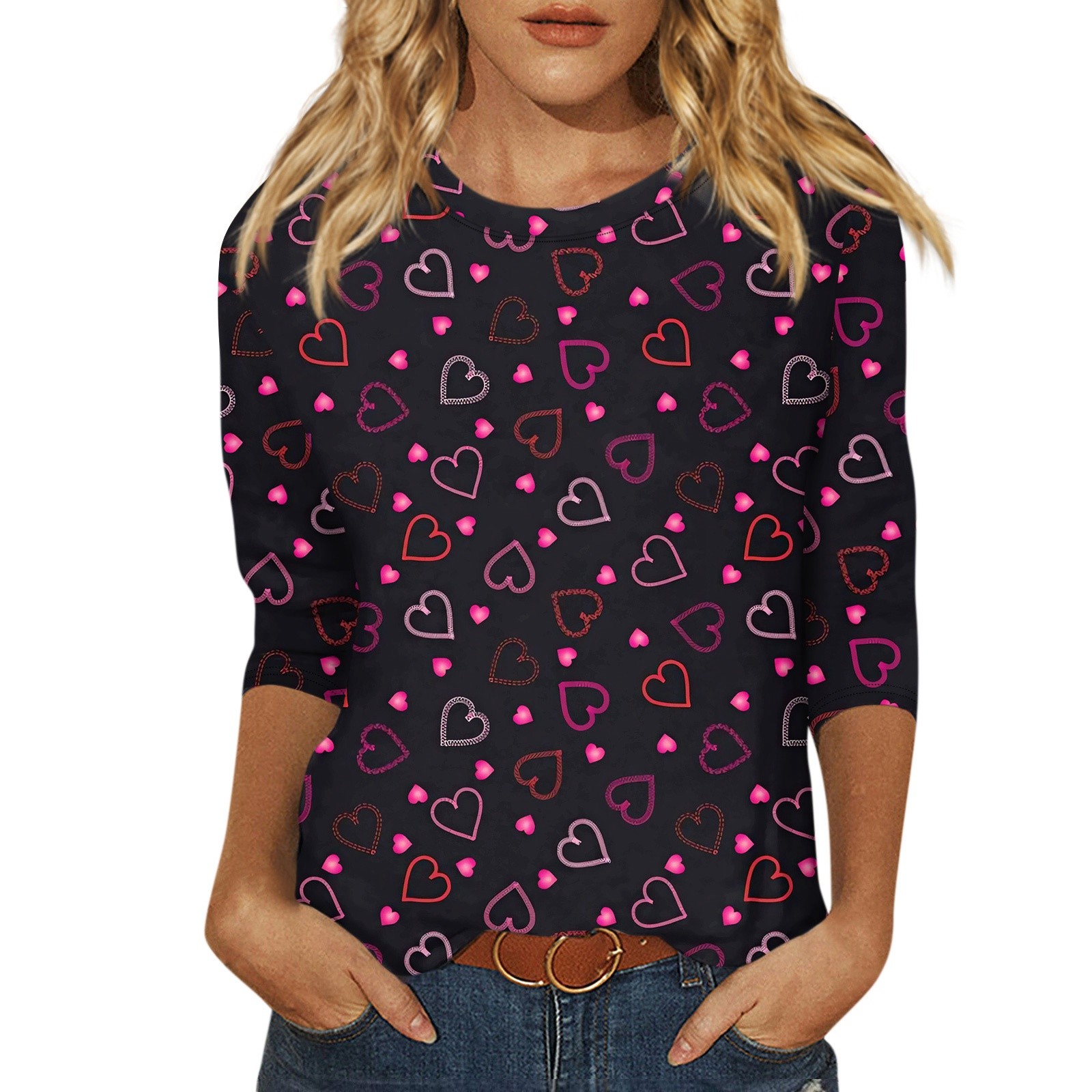 BDPORKAS Valentines Day Shirts for Women Love Heart Print Crewneck Lightweight T Shirt Casual ...